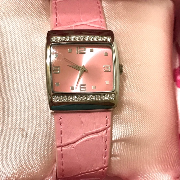 Accessories | Mary Kay Pink Watch Rhinestones Square Face Original Box ...